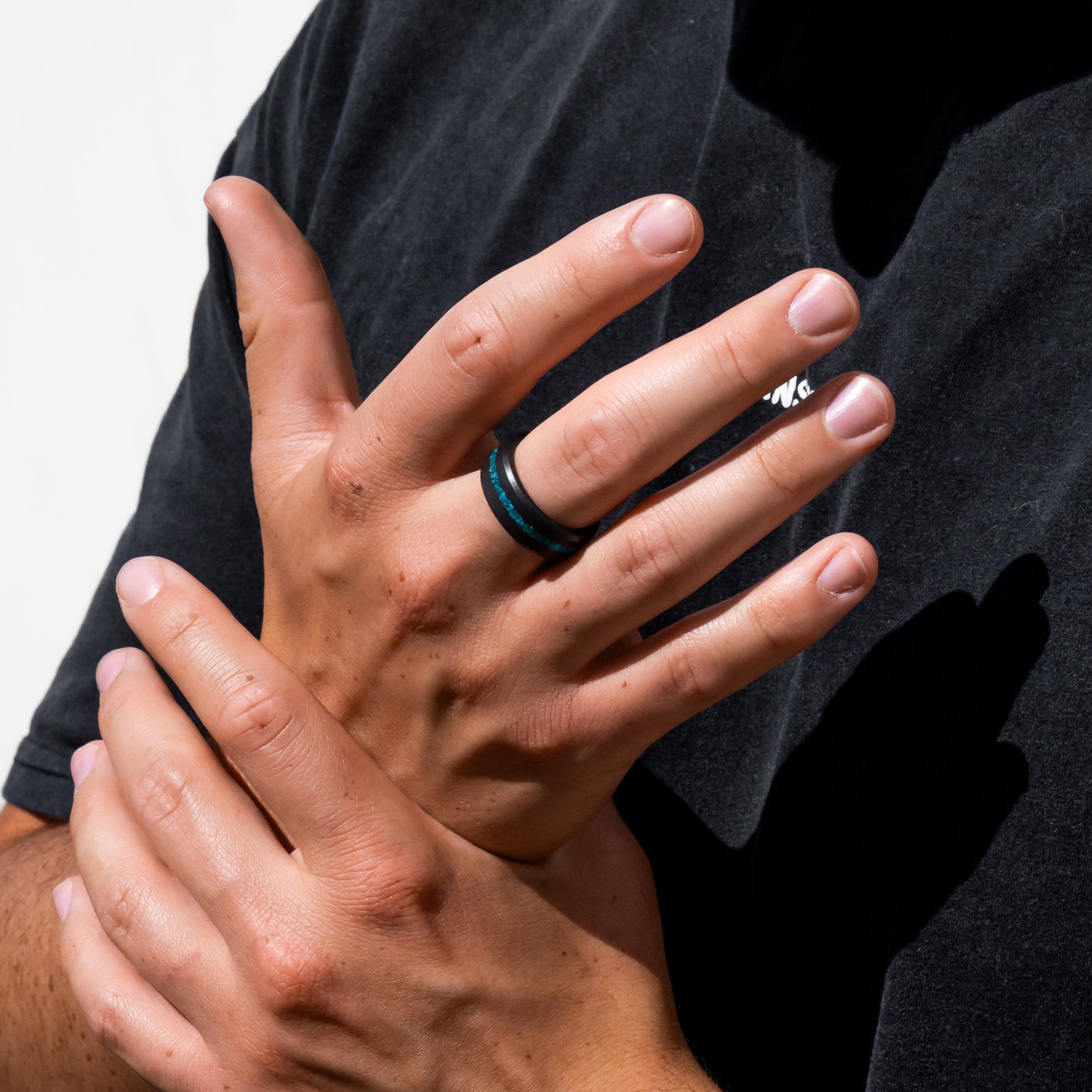 Elysium Ares: 8mm Black Diamond Ring & Blue Opal Inset