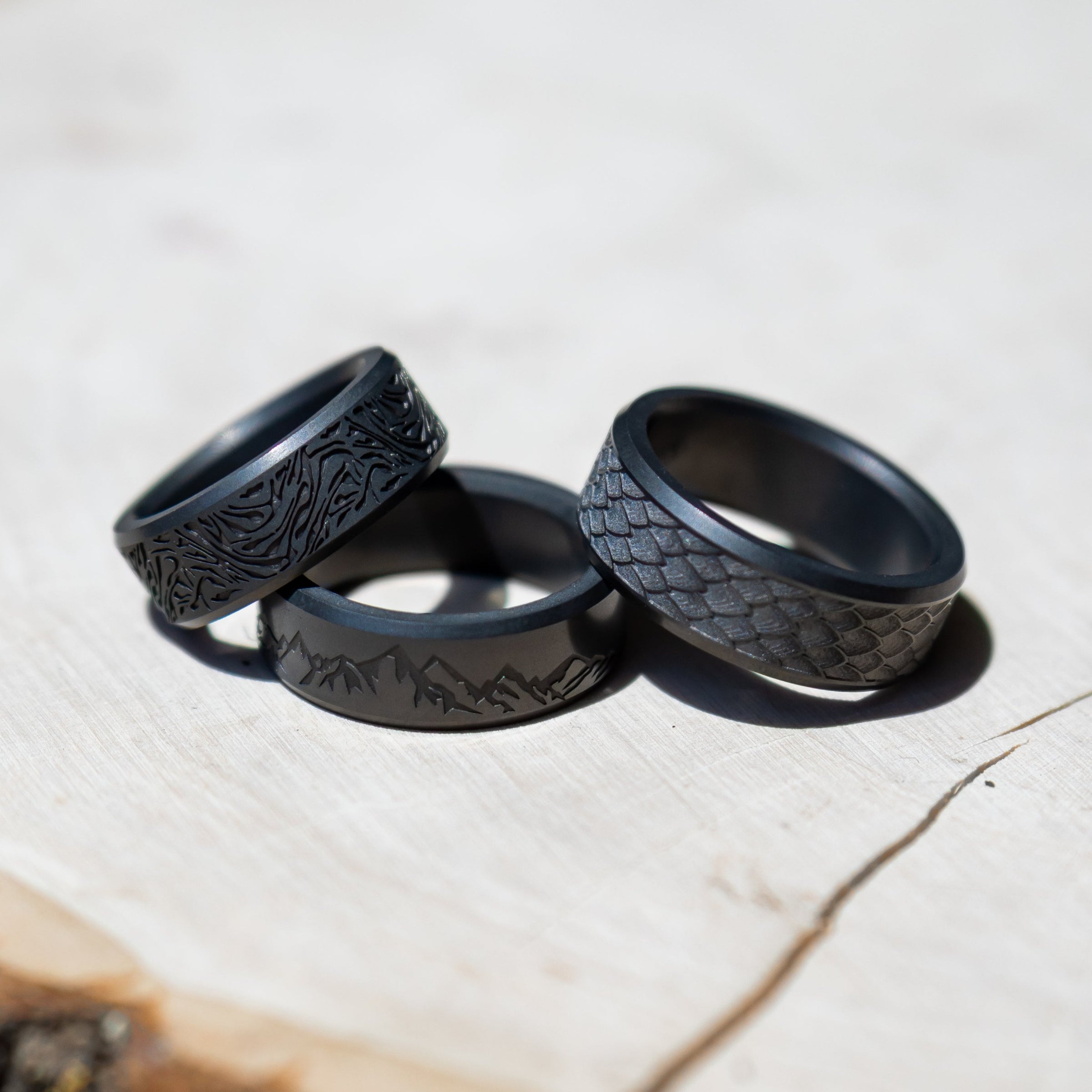 Elysium Ares Custom Laser 8mm Solid Black Diamond Ring