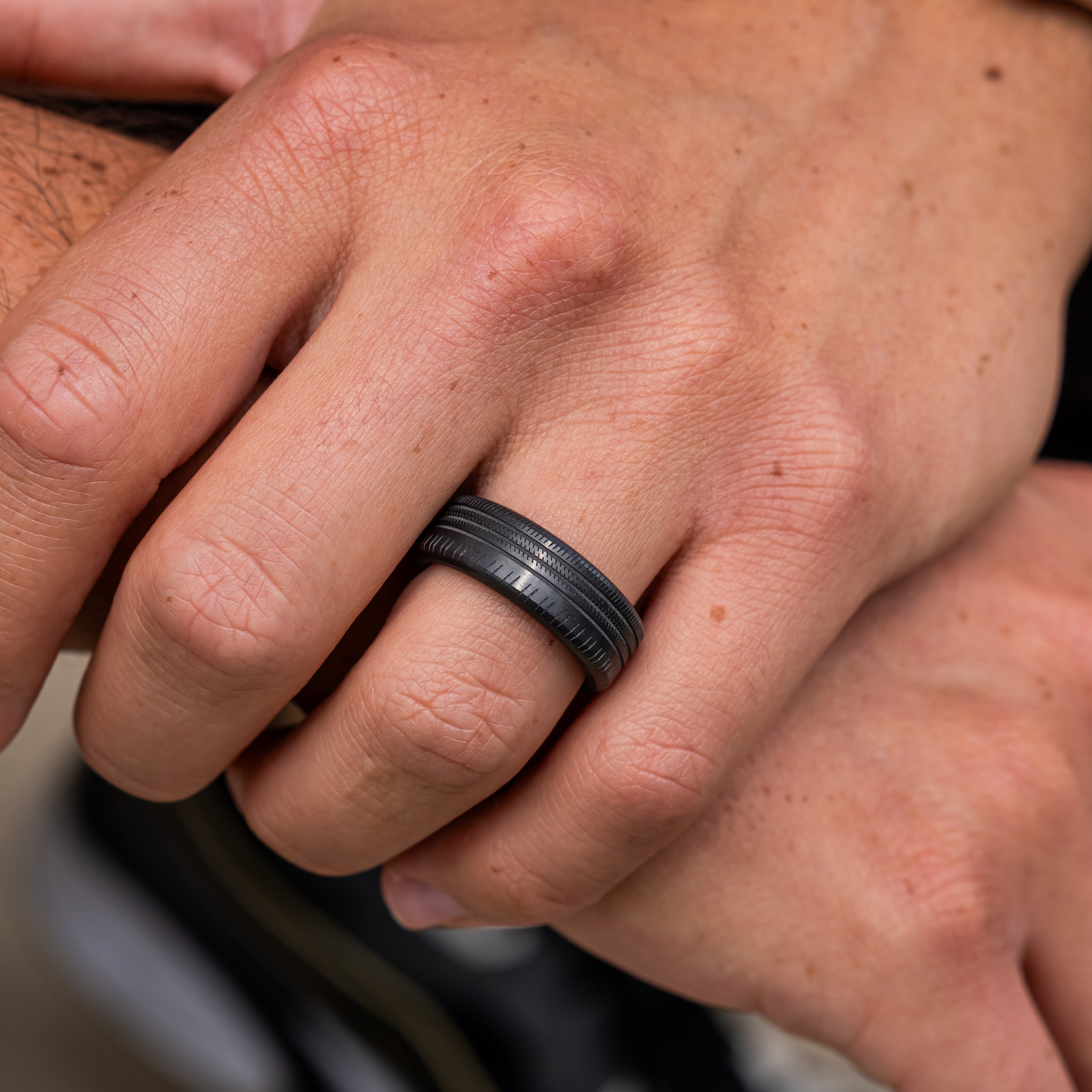 Kratos Solid Black Diamond Ring & Custom Laser Pattern