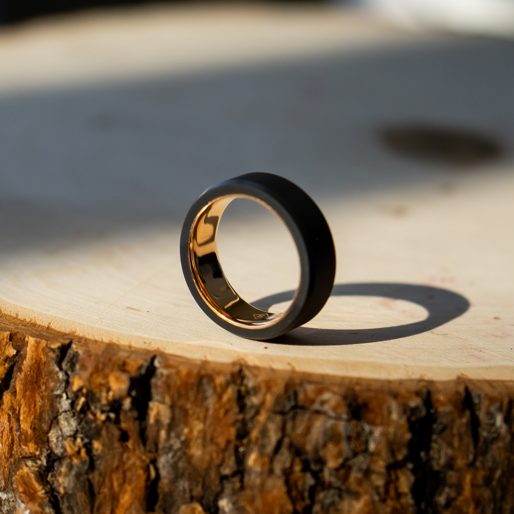 Ares 8mm Black Diamond Ring w/ 14K Rose Gold Sleeve
