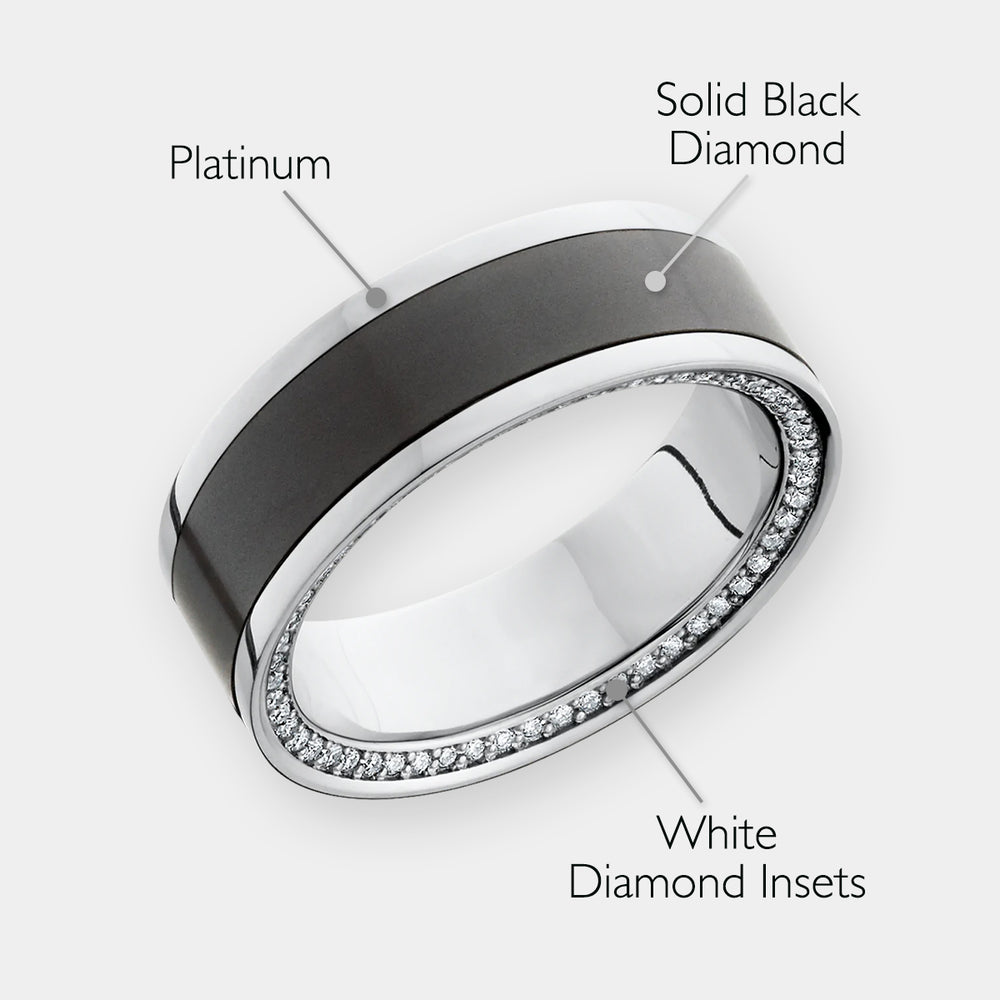 Zeus Platinum Band: Black Diamond Inlay & Diamond Inset