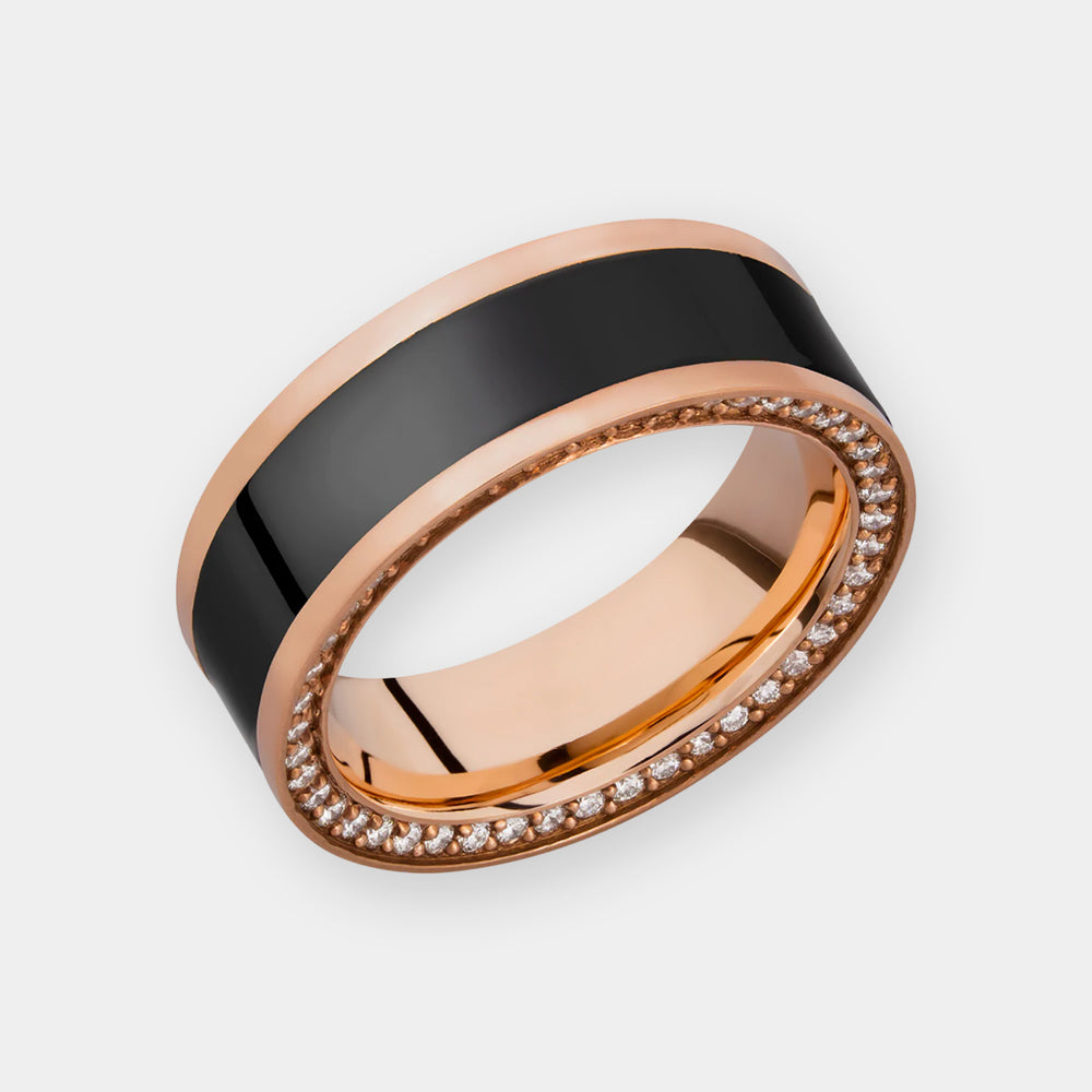 Elysium Zeus | Men's Ring | Rose Gold, Black & White Diamond
