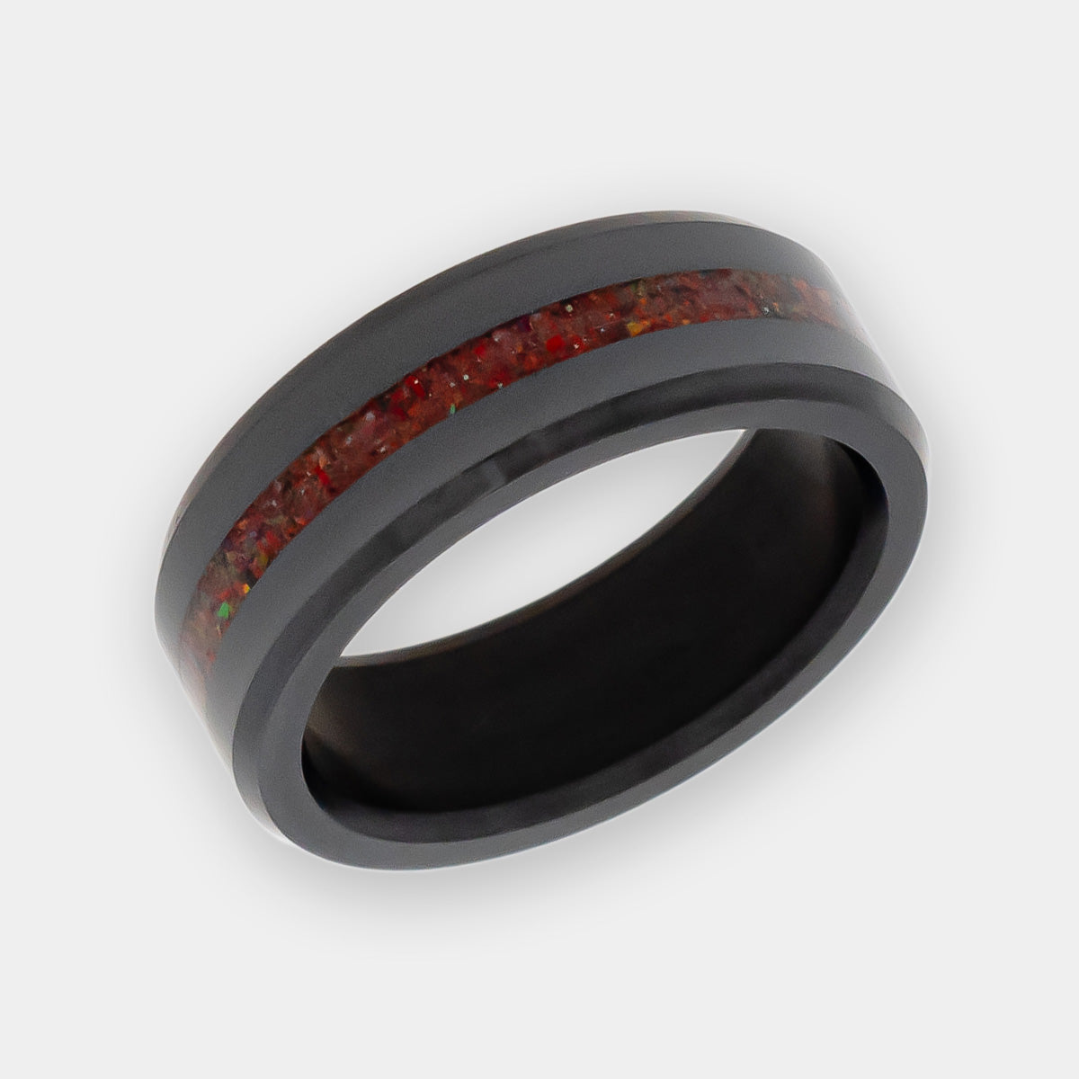 Elysium Ares: Black Diamond 8mm Ring & Magma Opal Inlay